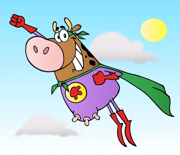 Super Hero Cow Cartoon Mascot Character Flying Vector Illustration ...