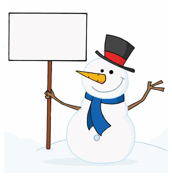 Joyous Snowman Holding A Blank Sign On A Hill — Stock Photo © HitToon ...