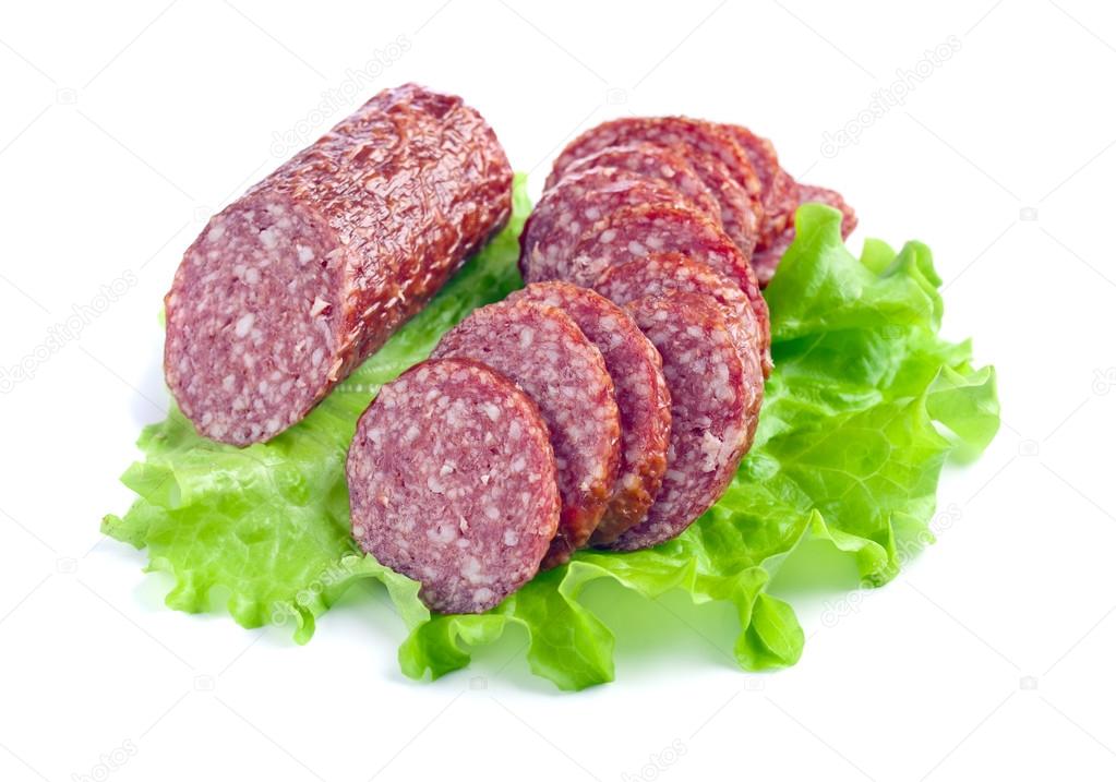 Salami isolated on white background — Stock Photo © igorr1 #103779370