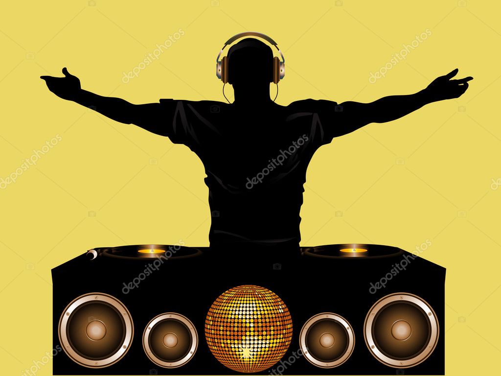DJ and record decks with speakers — Stock Photo © elaineitalia #72326657