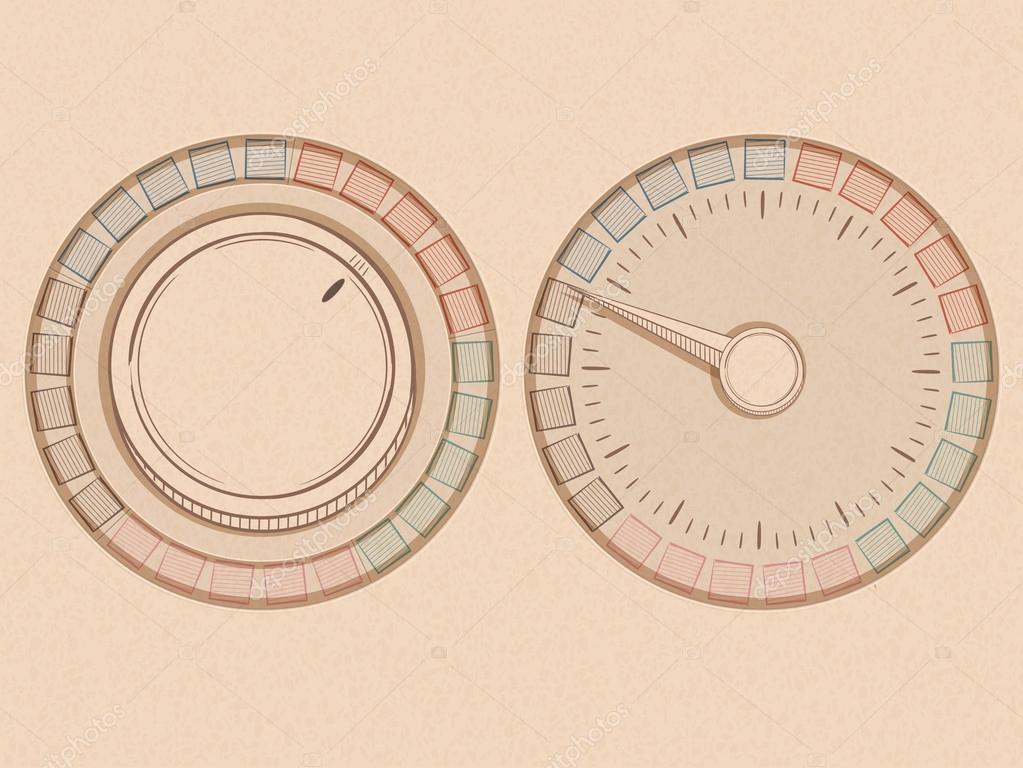 Button and dial with needle in a handrawn style on a texture bac Stock ...