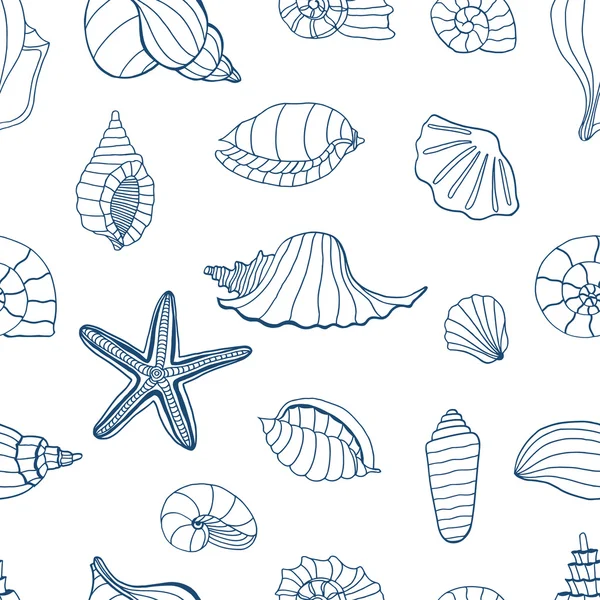 Collection Sea Shell Ink Doodles White Backdrop Seamless Pattern ...