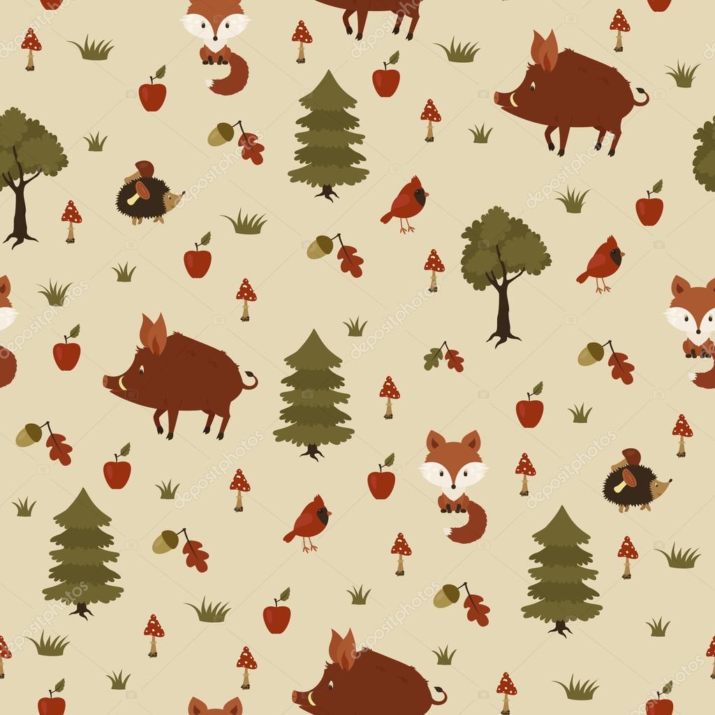 Wild animals in the forest. Seamless pattern Stock Vector Image by ...