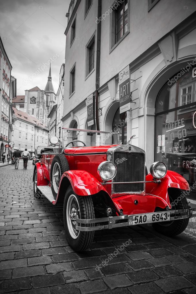 Historic Praga car on the street of Prague — Stock Editorial Photo ...