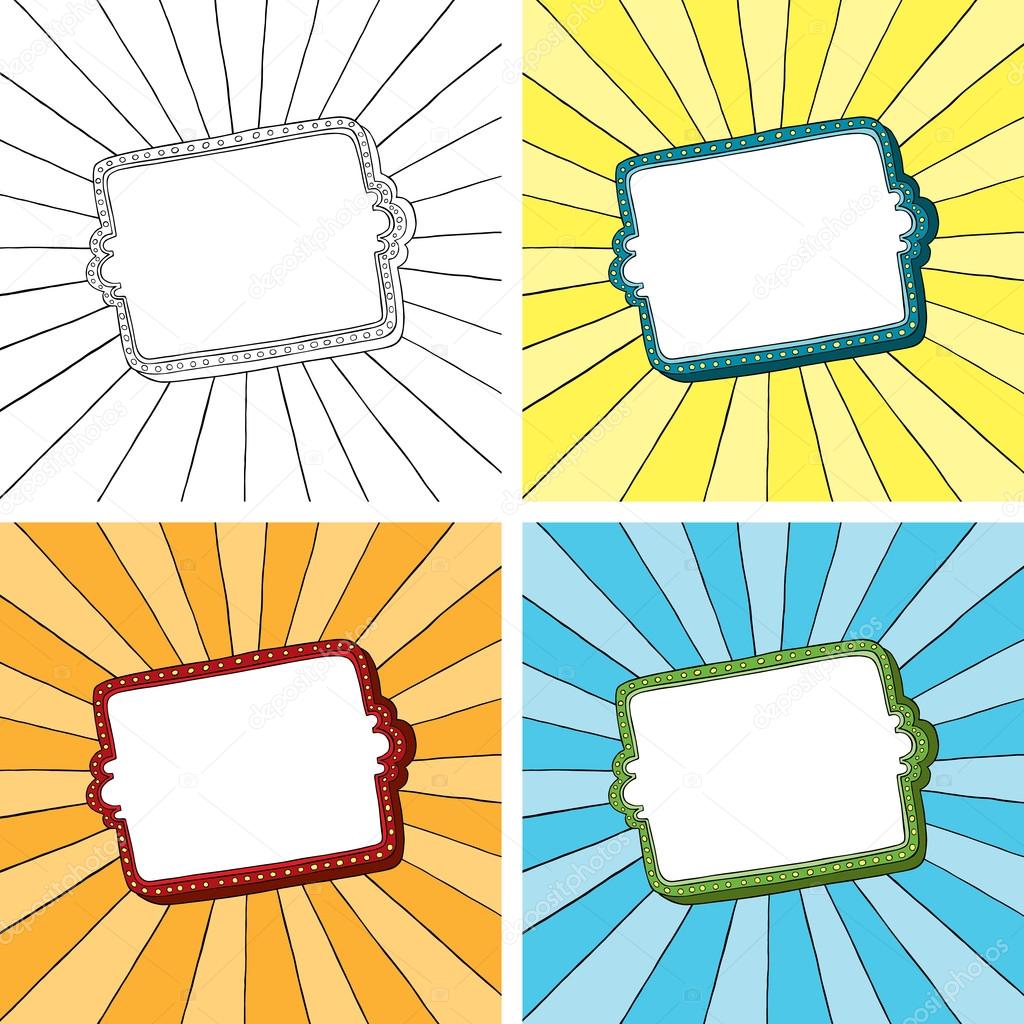 Doodle frame with sunbeam radial background (Rectangle Decorative ...