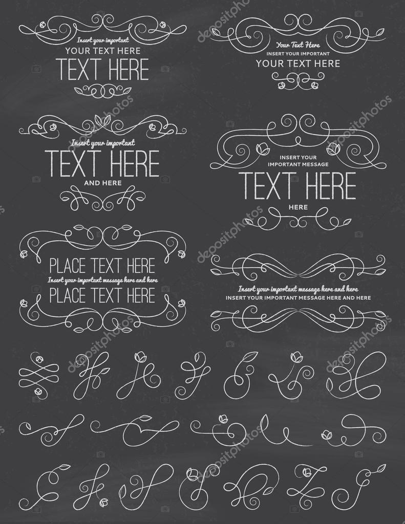 Vintage Calligraphy Chalkboard Design Elements Two Stock