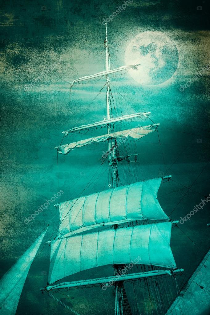 Pirate Moon ship sail — Stock Photo © plrang #124059876