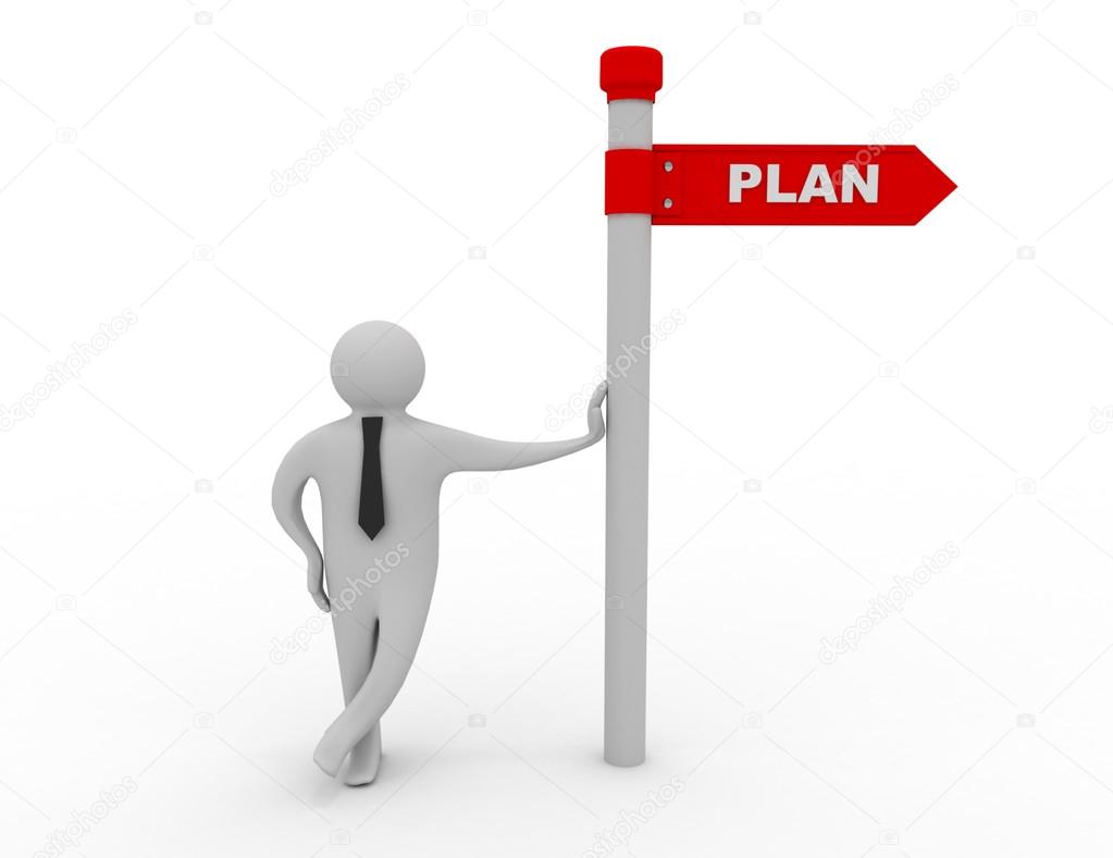 3d man with directional sign plan — Stock Photo © andreync #77902958