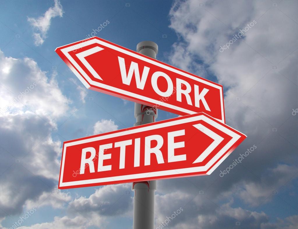Two road signs - work or retire choice Stock Photo by ©andreync 86386528