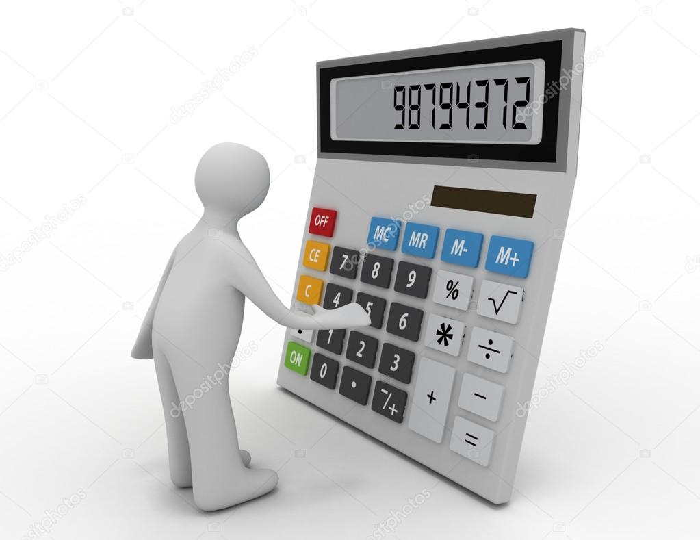 3d man working and calculate on calculator concept on white back Stock ...