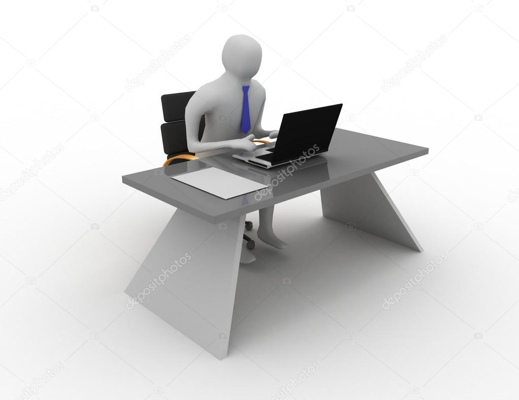 3d man working in office on laptop — Stock Photo © andreync #88672662