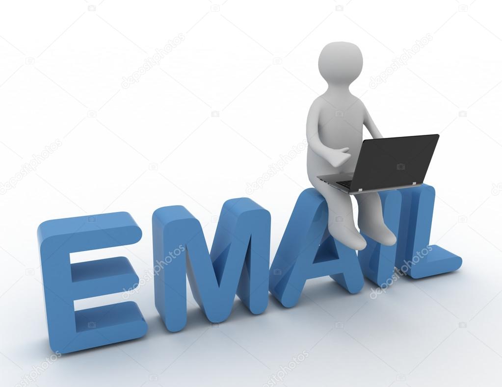 3d man with laptop sitting on EMAIL — Stock Photo © andreync #92656408