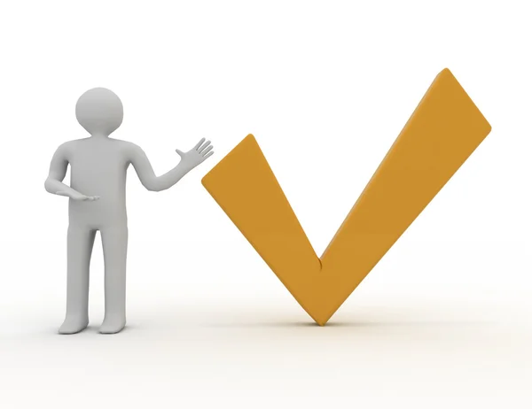 3d man showing thumbs up with green check mark on white background ...