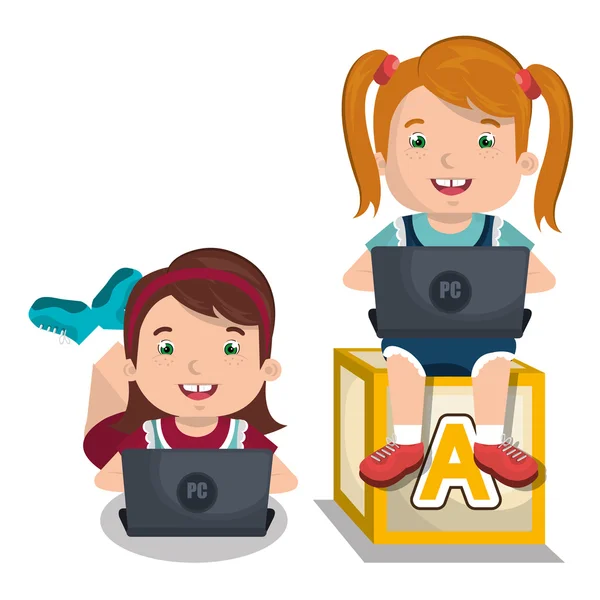 Niños Usando Computadora Imágenes De Stock De Arte Vectorial