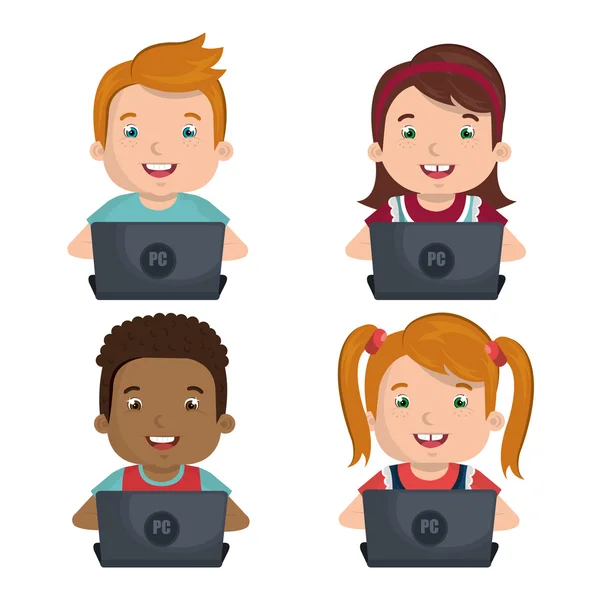 Niños Usando Computadora Imágenes De Stock De Arte Vectorial