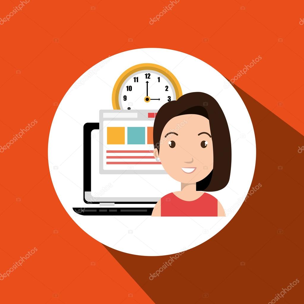 Woman and computer isolated icon design Stock Vector Image by ...