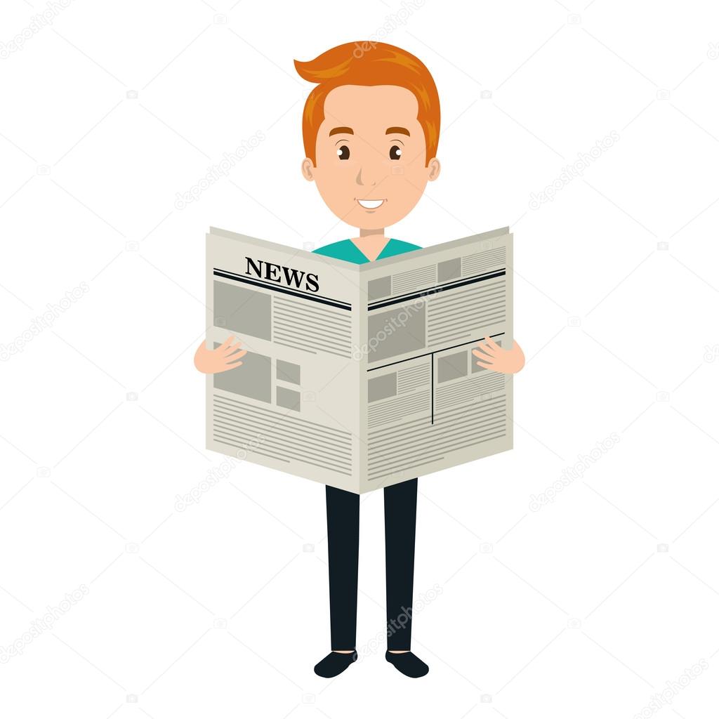 Hombre leyendo diseño de dibujos animados de periódico . Vector de ...