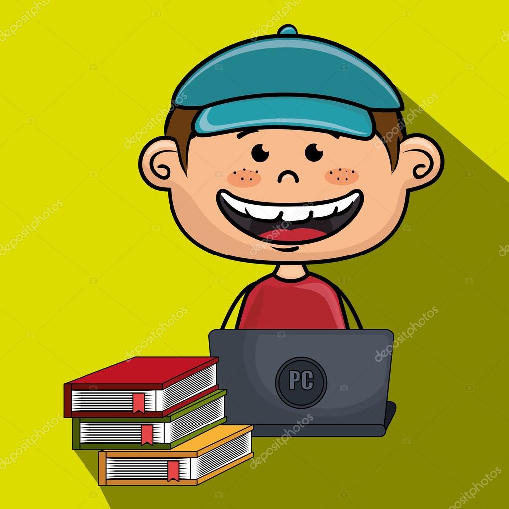 Boy cartoon laptop books Stock Vector by ©yupiramos 120869420