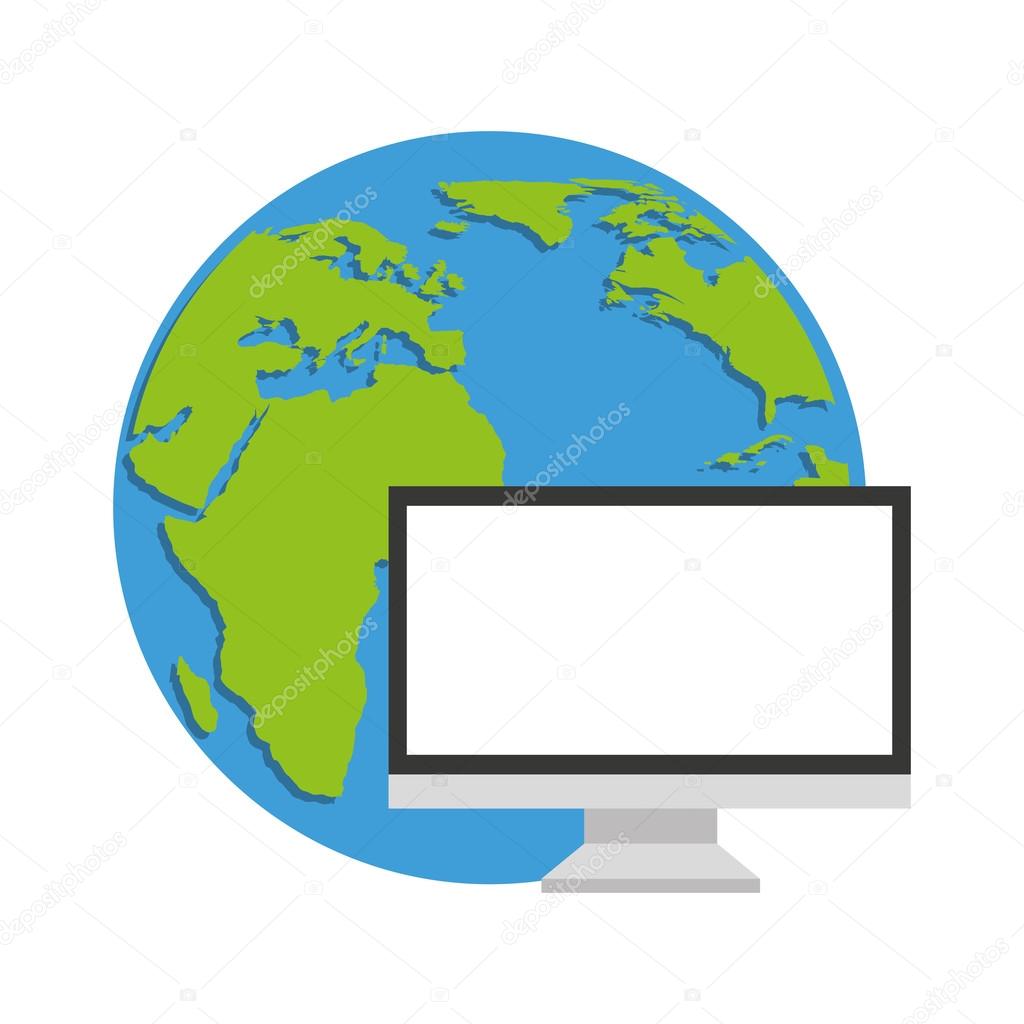 World planet with computer icon Stock Vector by ©yupiramos 124138600