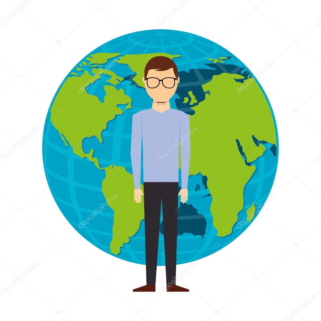 Man avatar with planet earth icon Stock Vector by ©yupiramos 124355384