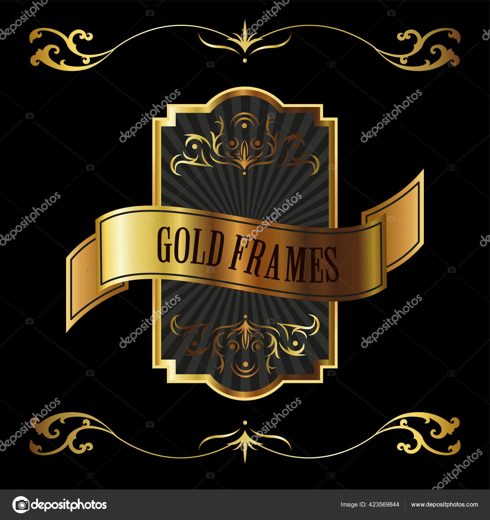 Elegant golden frame emblem with lettering and ribbon Stock Vector by ...
