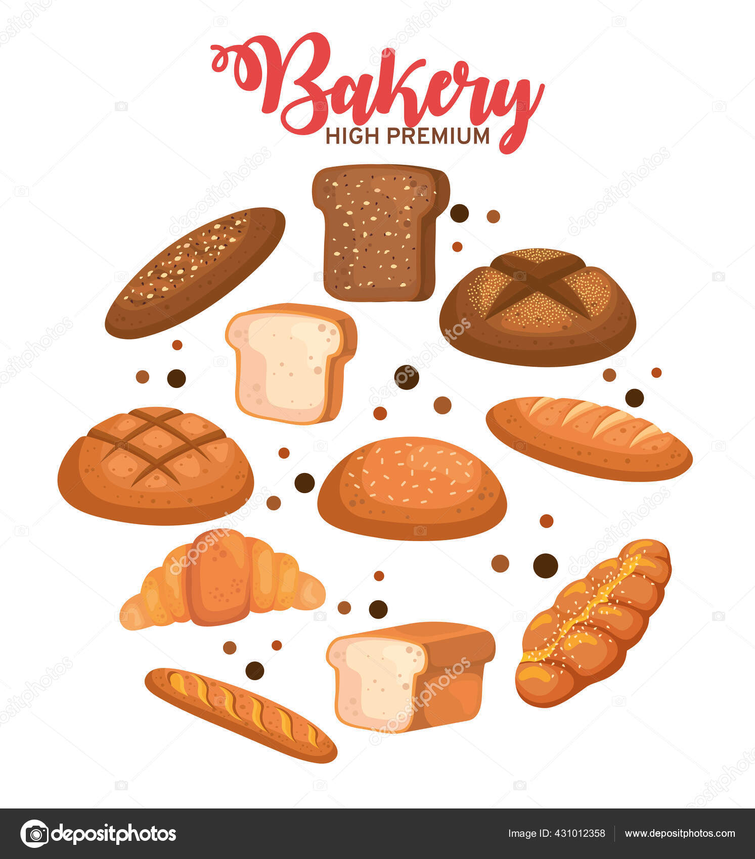 Pan círculo icono conjunto de panadería aislado icono de estilo diseño ...