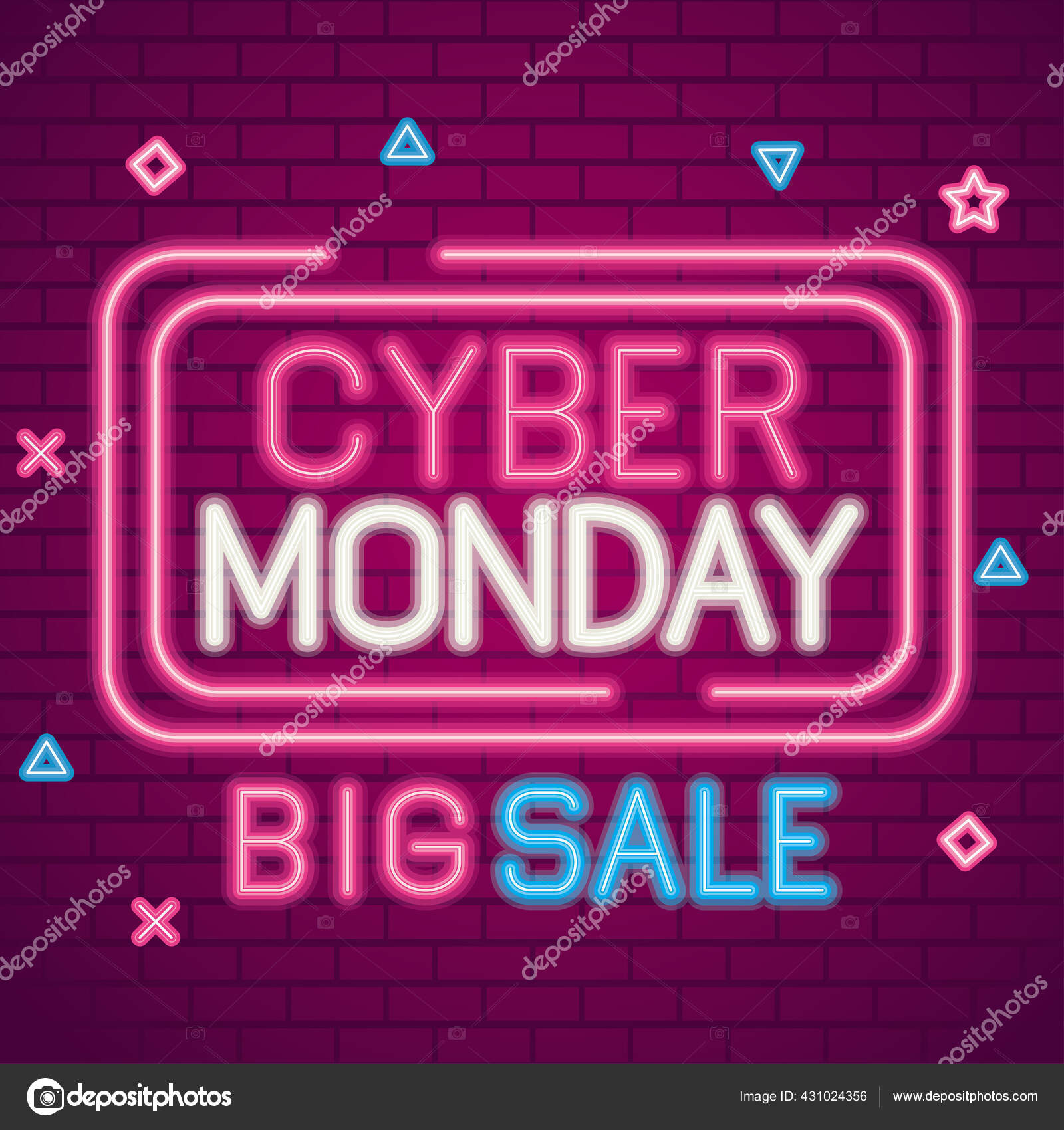 Cyber monday neon on bricks background vector design Stock Vector by ...