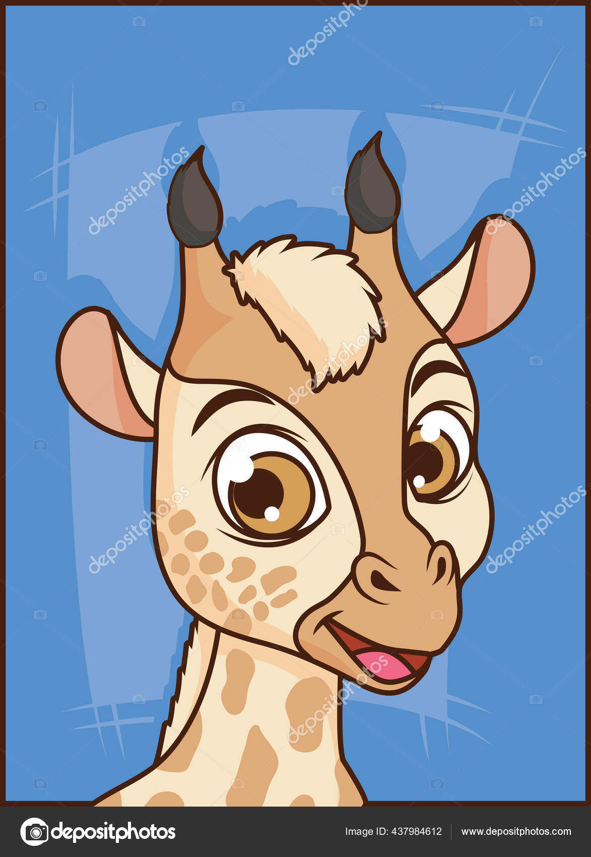 Cute giraffe baby cartoon character in blue background Stock Vector ...