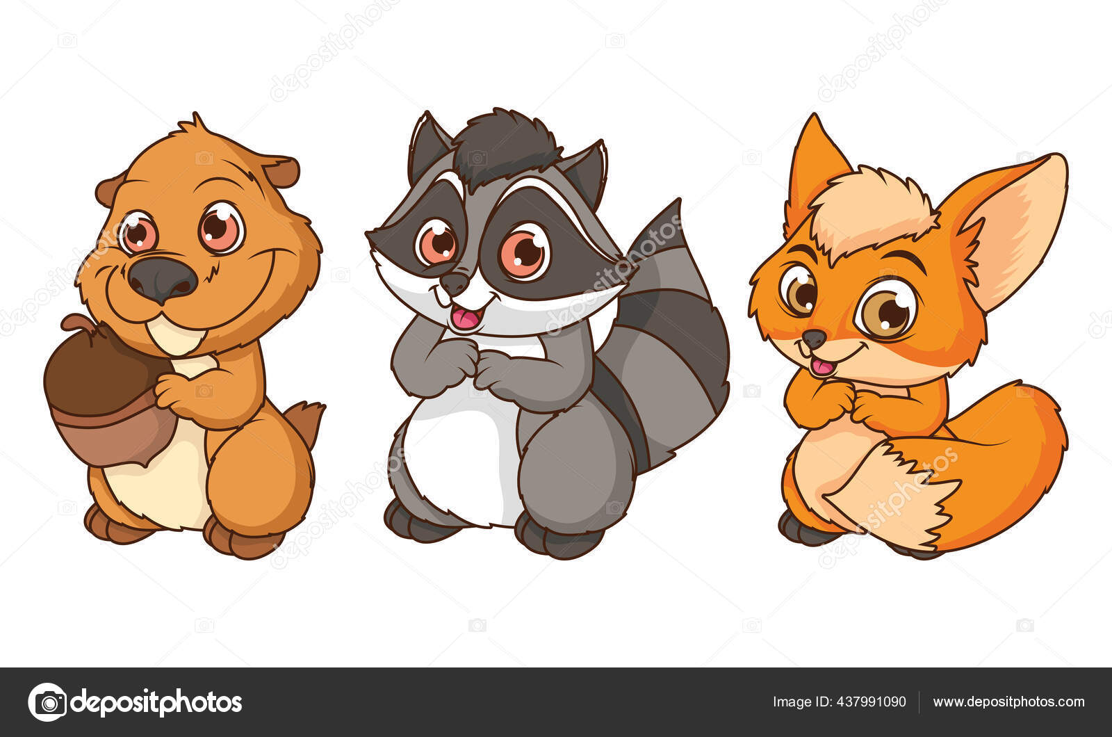 Linda ardilla con personajes de dibujos animados cómicos de zorro y ...