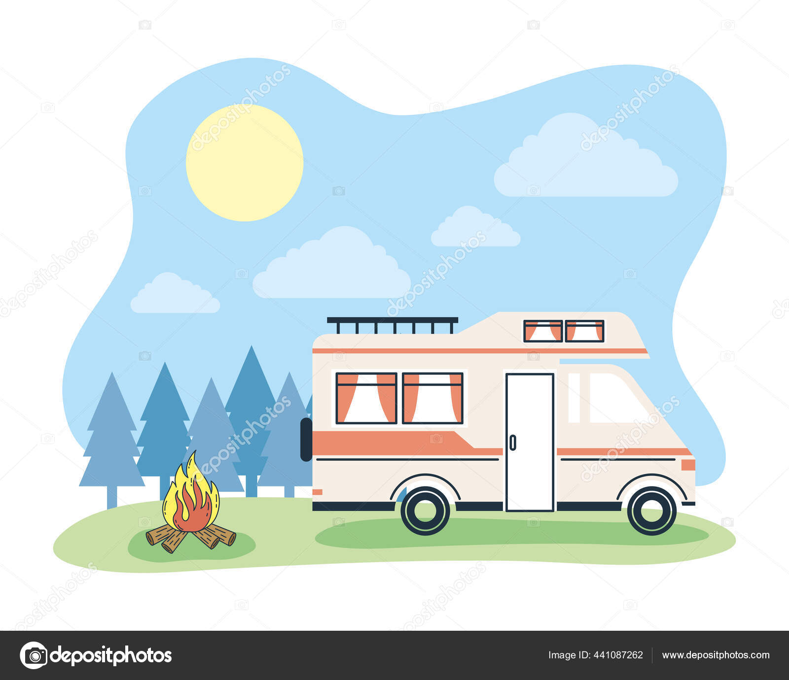 Camper van at forest landscape vector design Stock Vector by ©yupiramos ...