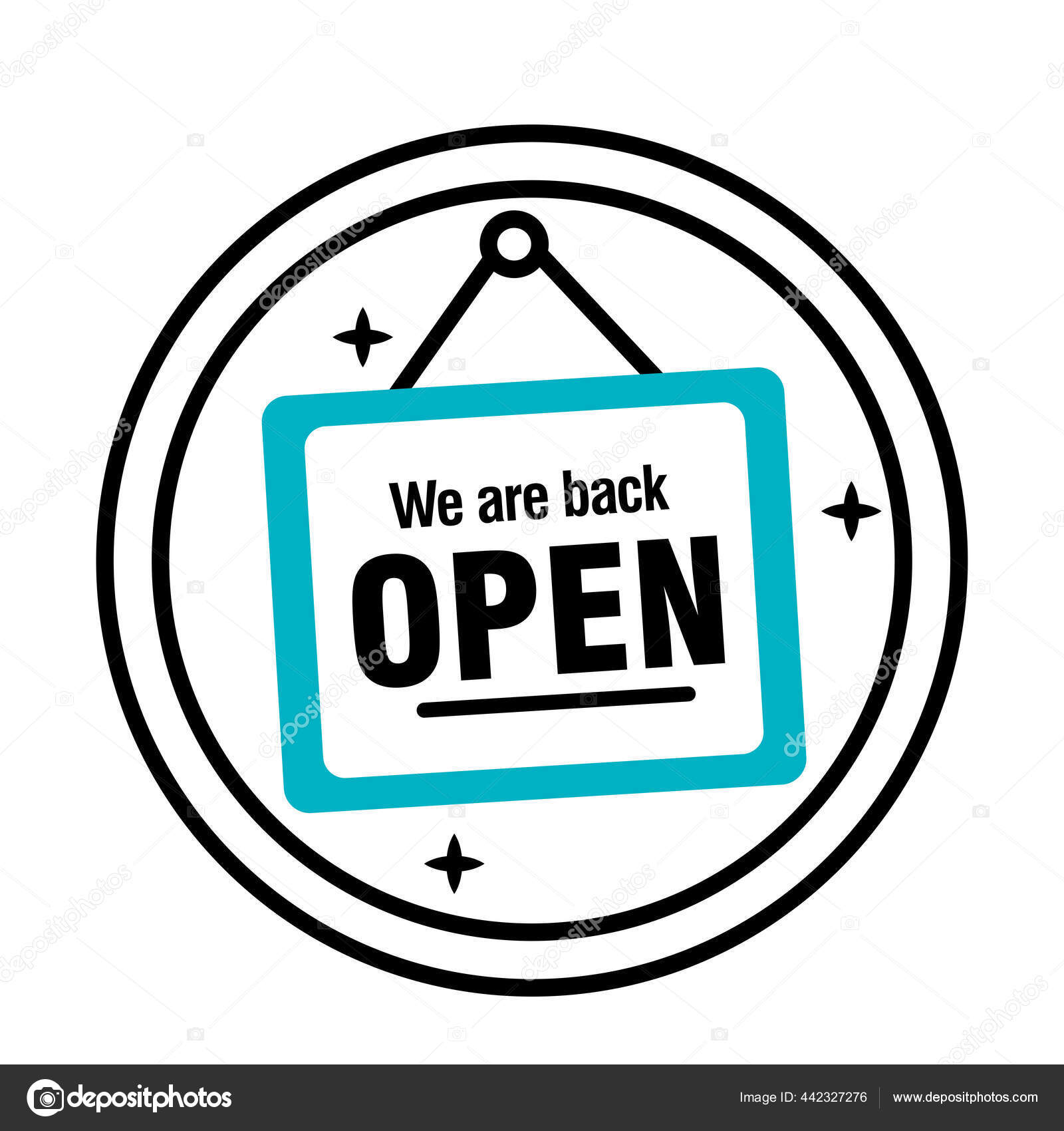 Reopening lettering in label hanging sticker half line style icon Stock ...