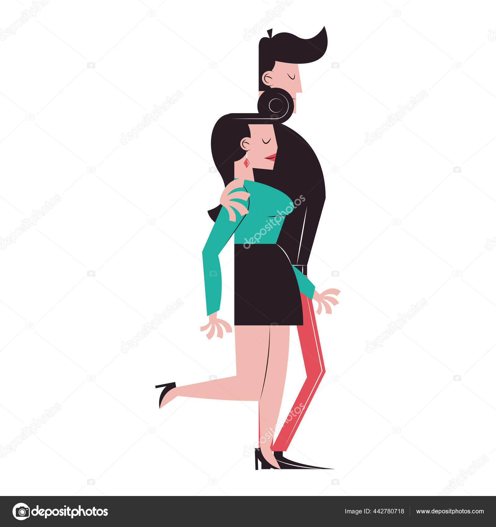 Romantic couple cartoons hugging side view vector design Stock Vector ...