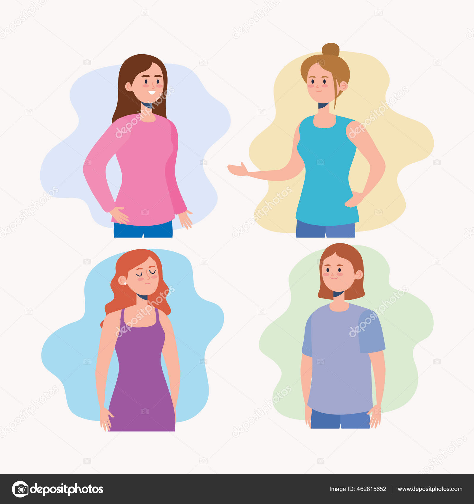 Cuatro chicas jóvenes Vector de stock #462815652 de ©yupiramos