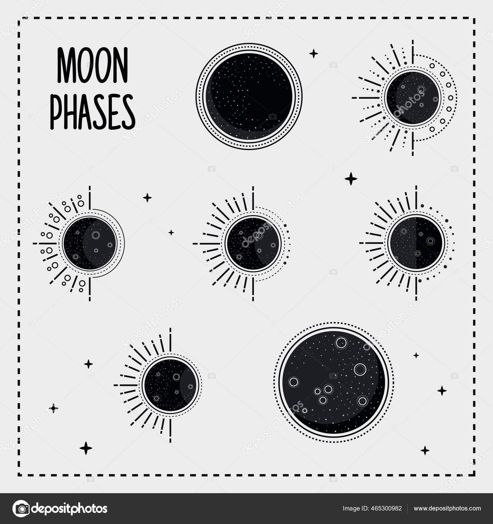 Seven moons phases and lettering Stock Vector Image by ©yupiramos ...