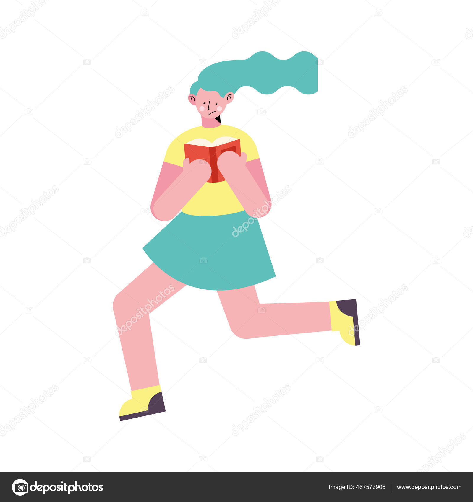 Woman running reading book Stock Vector by ©yupiramos 467573906