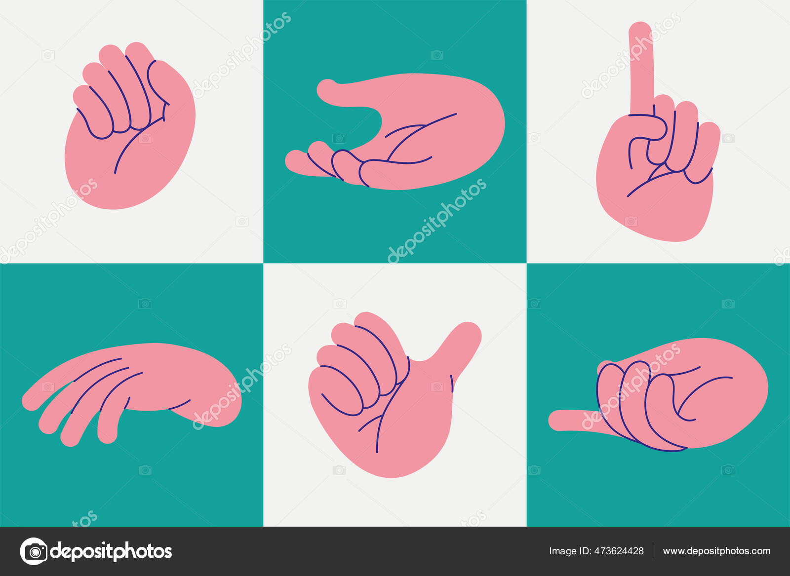 Six hands gestures Stock Vector by ©yupiramos 473624428