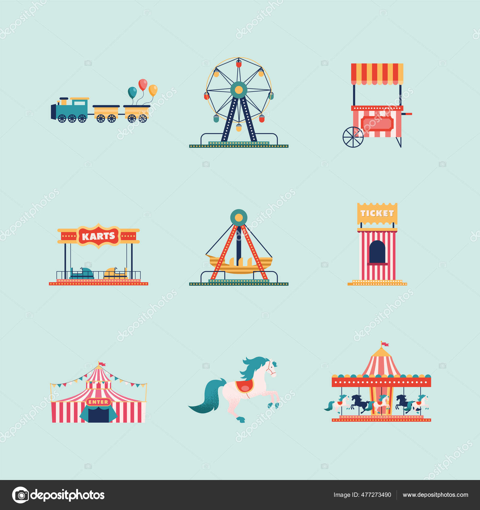 Sembilan ikon taman hiburan Vektor Stok oleh ©yupiramos 477273490
