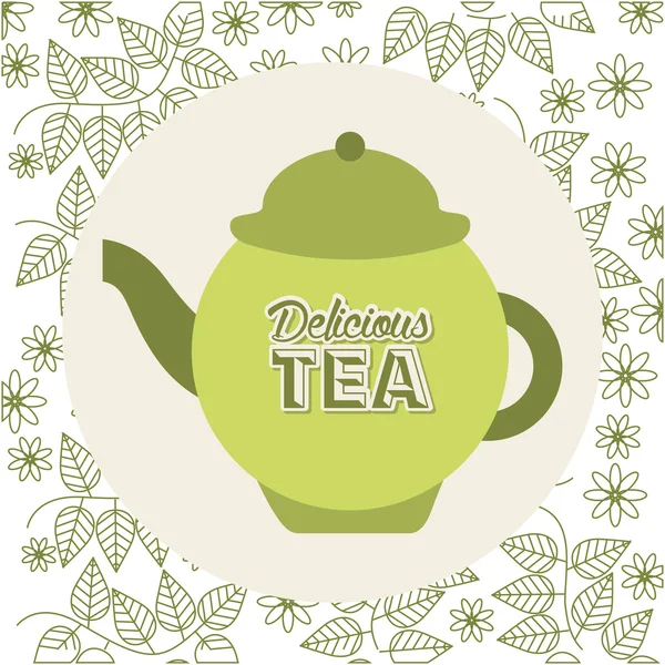 Green tea. Illustration with kettle of tea and hand written lettering ...