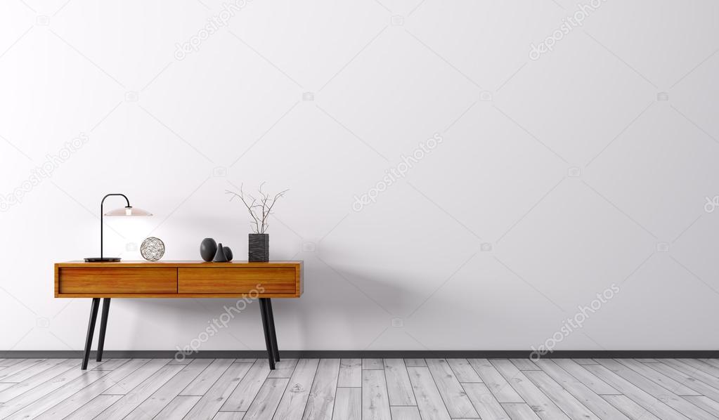 Interior with wooden side table 3d render Stock Photo by ©scovad 124068696