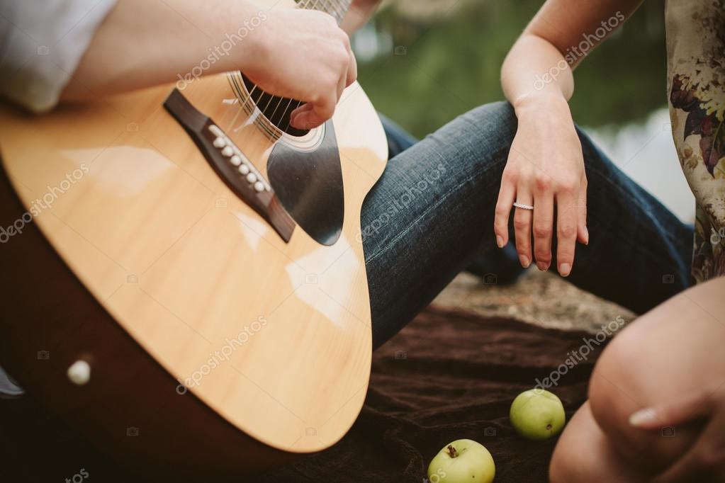 Romantic date young couple on nature — Stock Photo © bartoshd #89512236