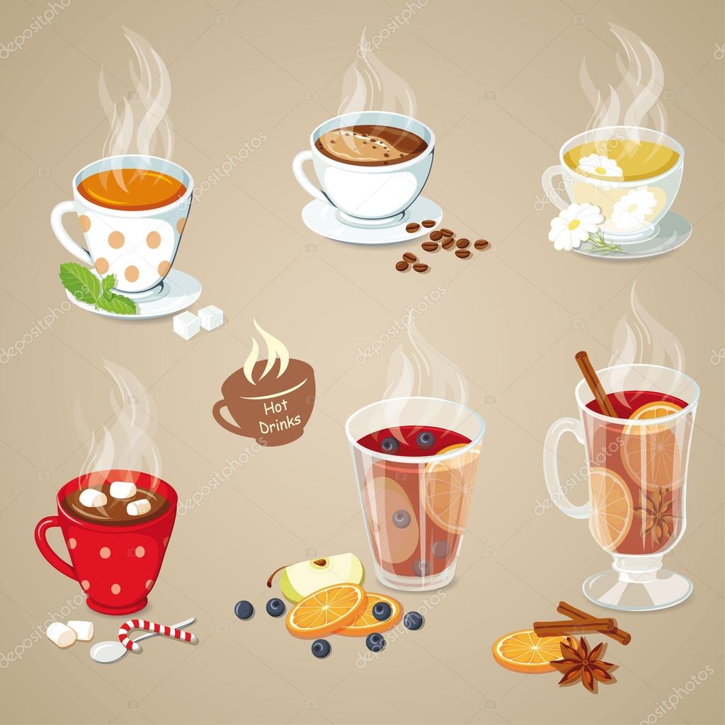 Conjunto de iconos de bebidas calientes — Archivo Imágenes Vectoriales ...