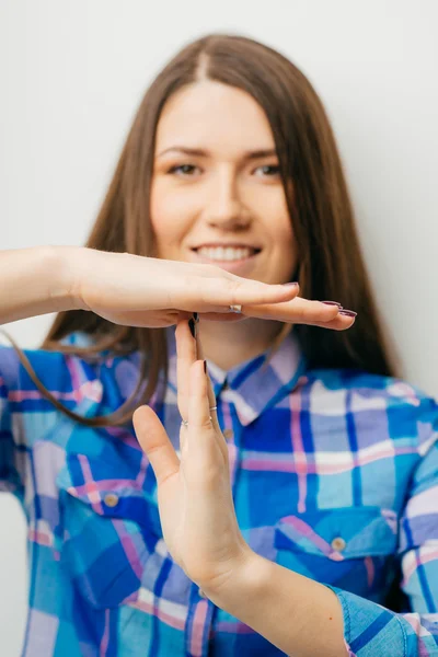 White Background Young Girl Shows Timeout — Stock Photo © file404 ...