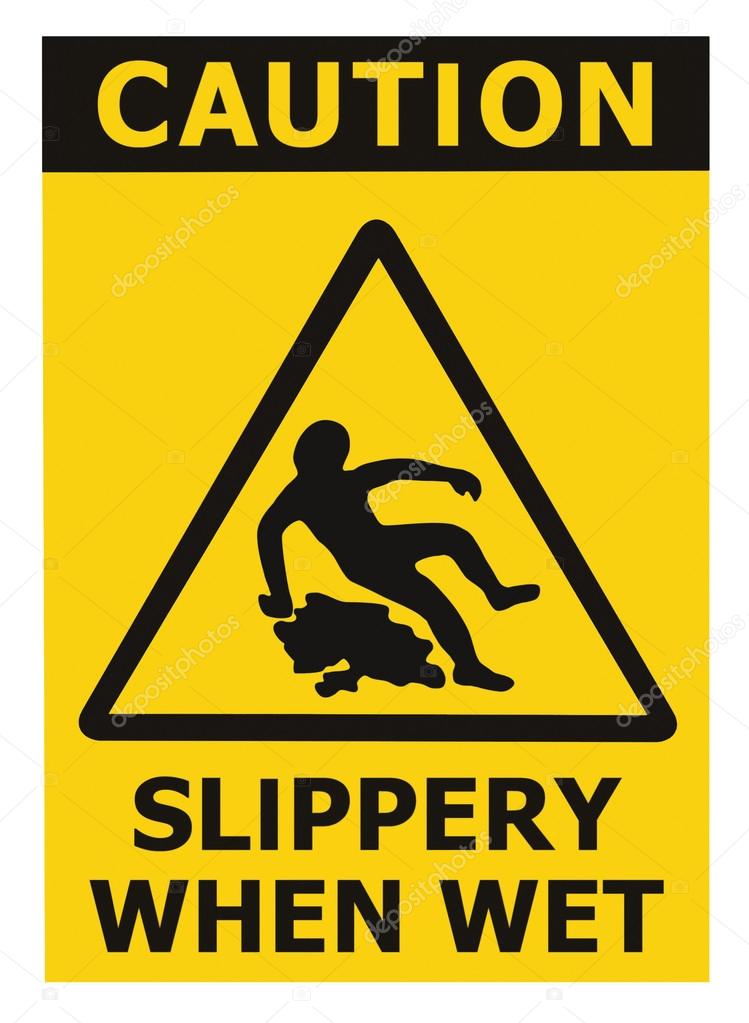 Caution Slippery When Wet Text Sign, Black Yellow Isolated Floor ...