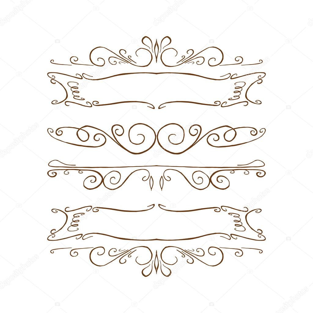Dibujado a mano bordes decorativos vector conjunto . — Vector de stock ...