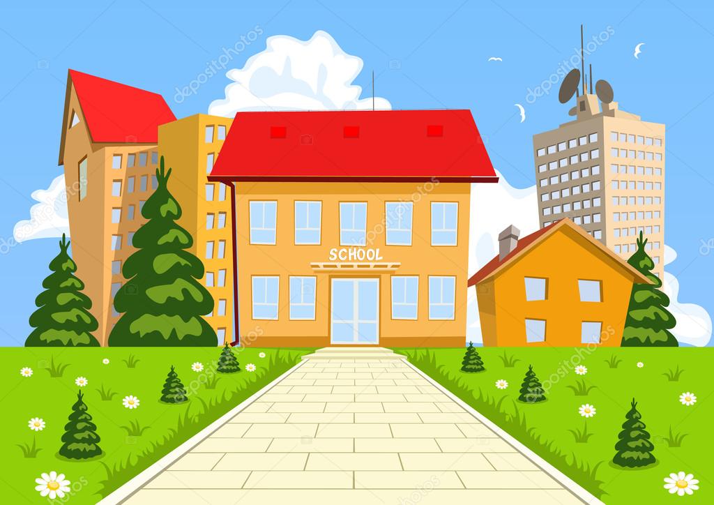 School Building Cartoon Background