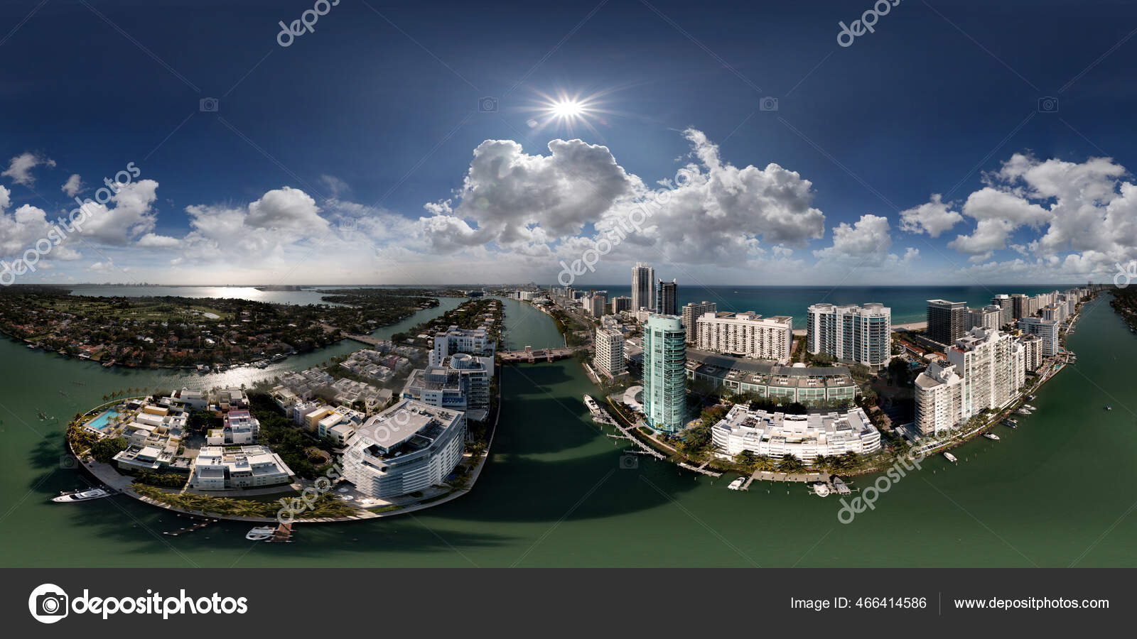 360 Spherical Panorama Miami Beach Aerial Indian Creek Stock Photo by ...