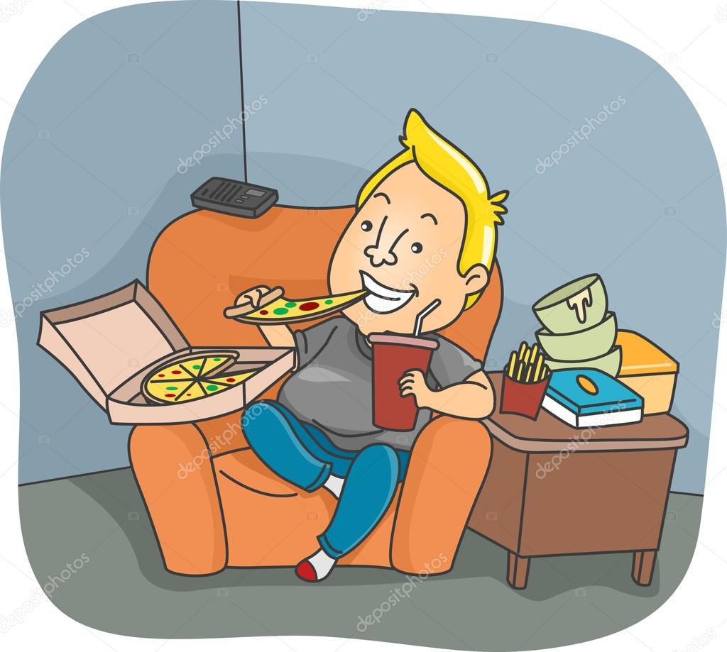 Man Binge Eating Stock Illustration by ©lenmdp #58947881