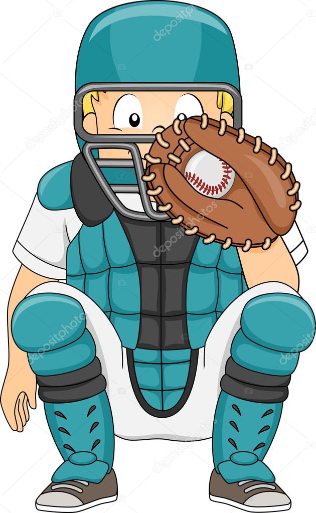 Cartoon Baseball Catcher Stance