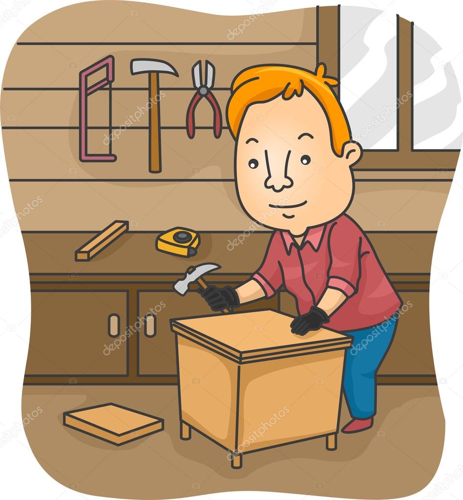 Man Constructing a Table Stock Illustration by ©lenmdp #58948603
