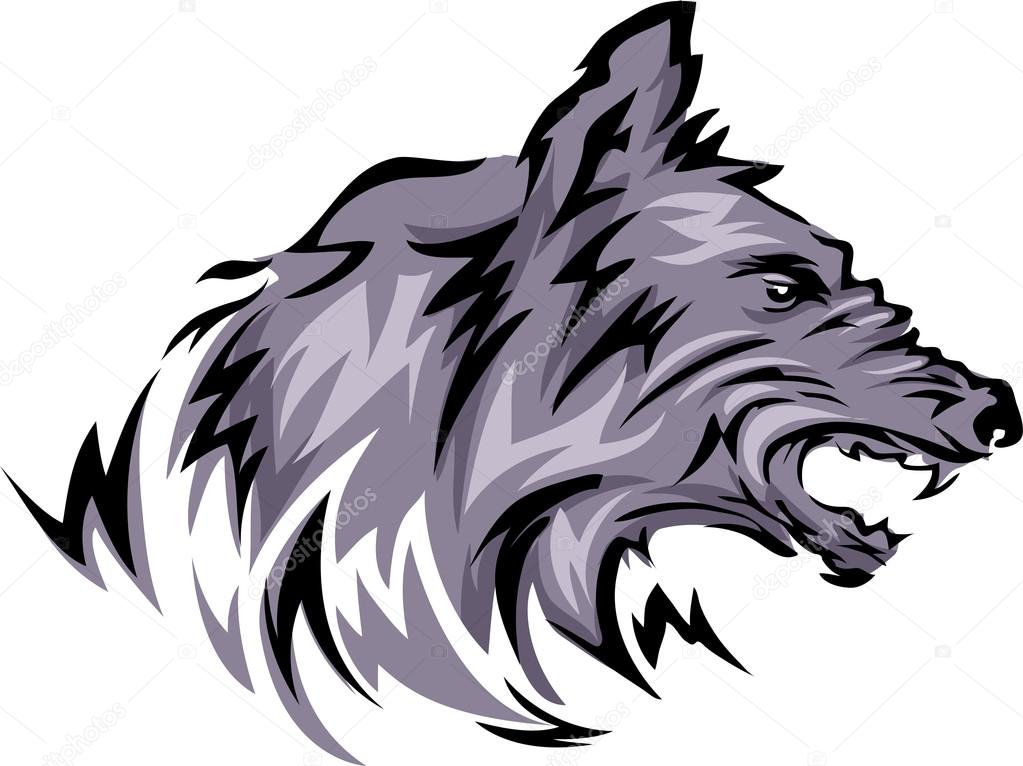 Wolf Mascot with Fangs Bared — Stock Photo © lenmdp #58949049